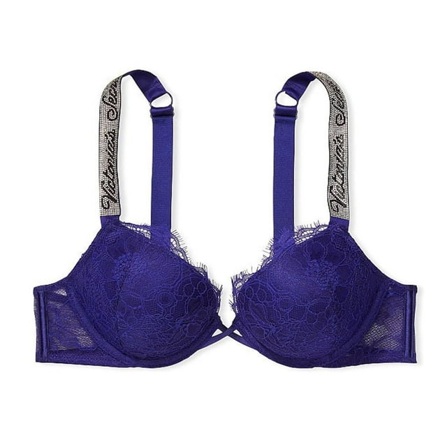 Victoria's Secret Bombshell Push Up Bra, Adds 2 Cups, Shine Strap Night Ocean Blue Cup Size 38C ...