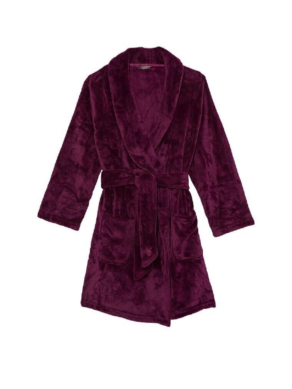 Victoria's Secret Cozy Short Plush Embossed Logo Robe Maroon Size M/L ...