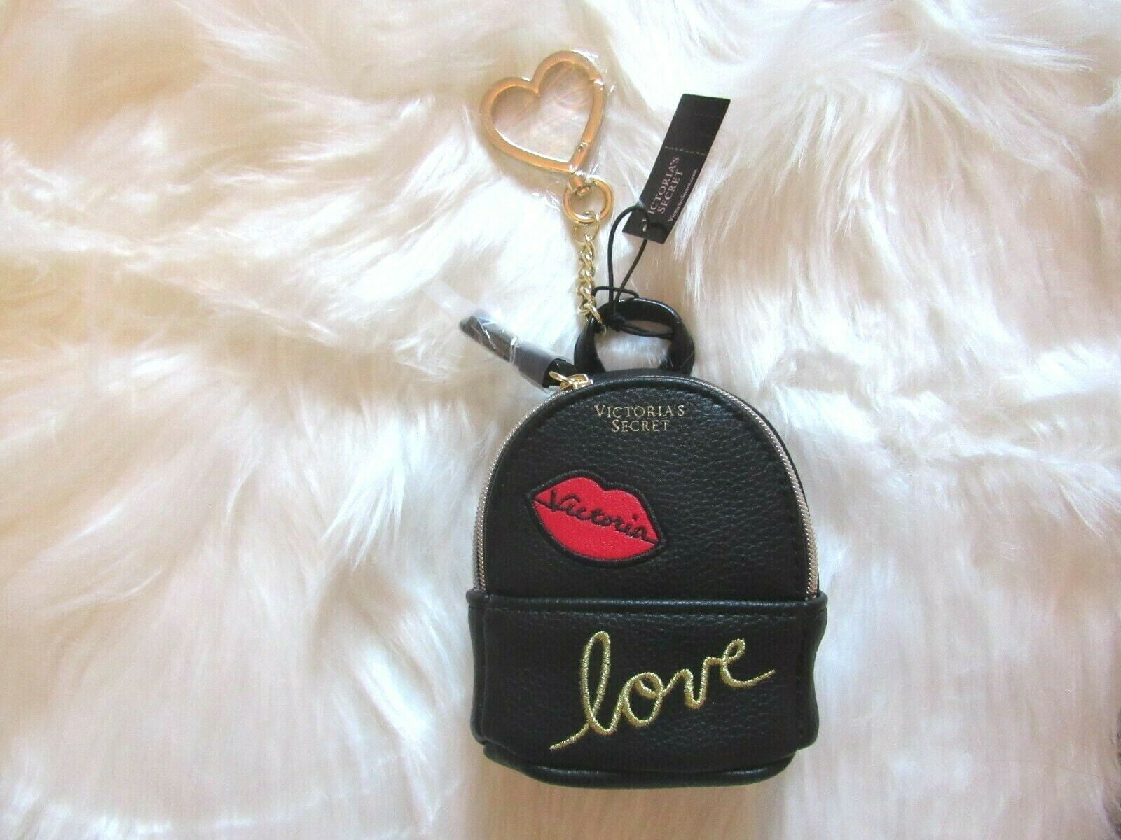 Victoria's Secret Lips & Love Black Embellished Backpack Keychain ...