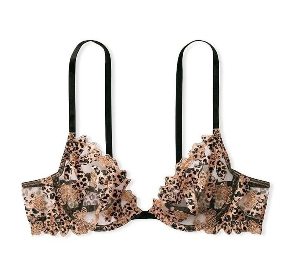 Victoria's Secret Low Cut Demi Bra Unlined Leopard Applique 36C NWT ...