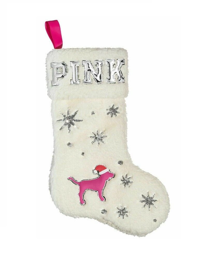 Victoria's Secret Pink Bling Sequin Dog Logo Christmas Stocking, White ...