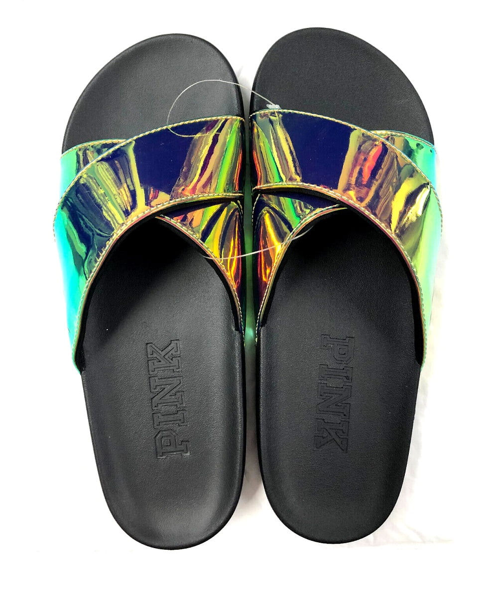 Victoria's Secret Pink Crisscross Rose Gold Irridescent Strap Slides ...