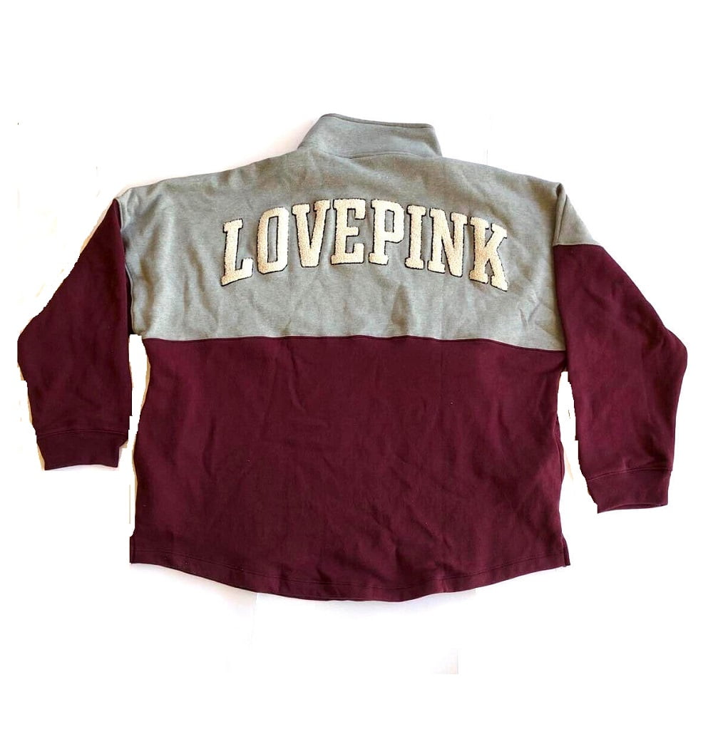 Victoria's Secret Pink Half Zip Colorblock Pullover Sweatshirt Gray ...