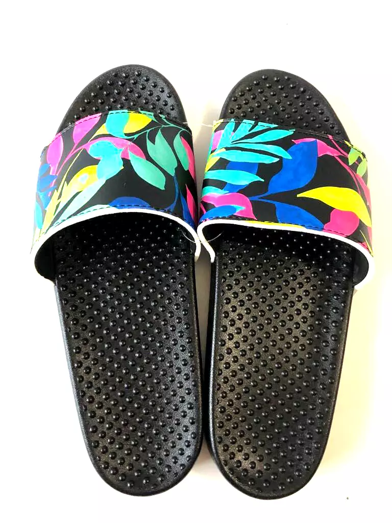 Victoria's Secret Pink Neon Tropical Leaves Slides Sandals, Medium (7/8 ...