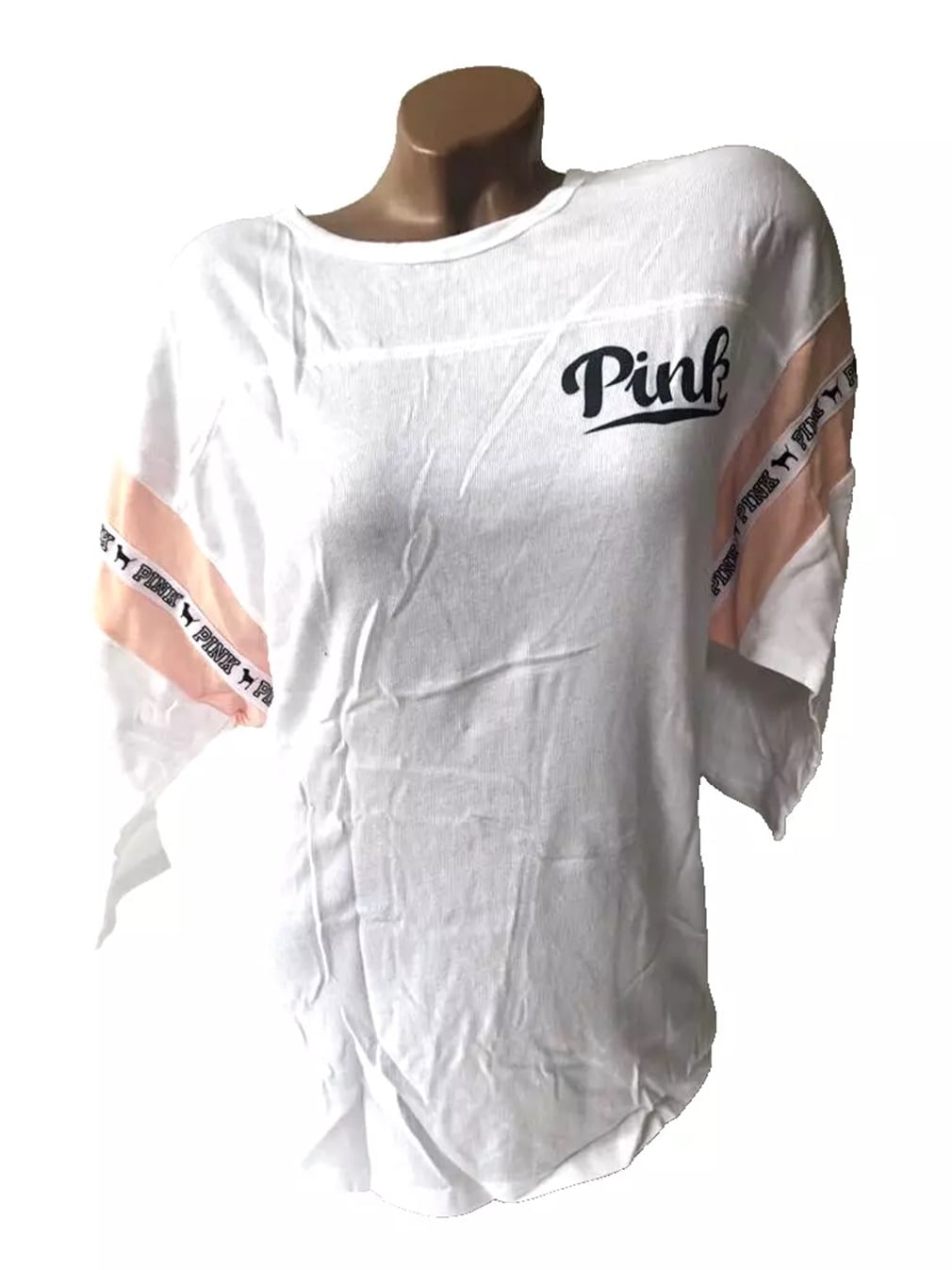 Victoria's Secret Pink Raglan Oversized T-shirt 3/4 Sleeve White Pink ...
