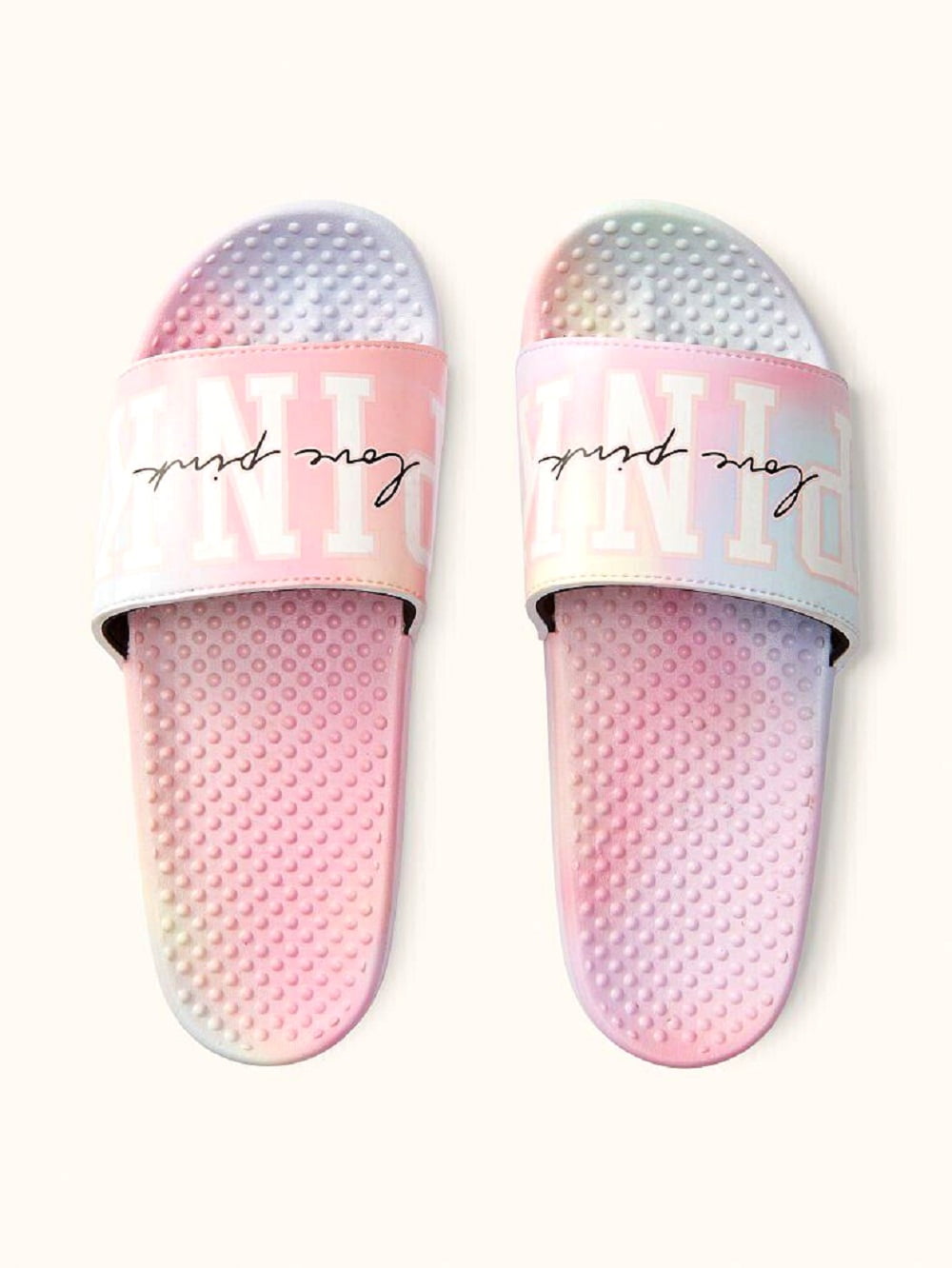Victoria's Secret Pink Single Strap Slides Pink Tie Dye Logo Size Large ...