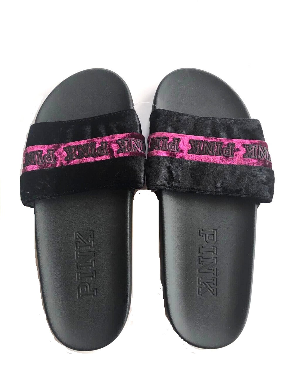 Victoria's Secret Pink Velvet Single Strap Slides Sandal Black Ruby ...