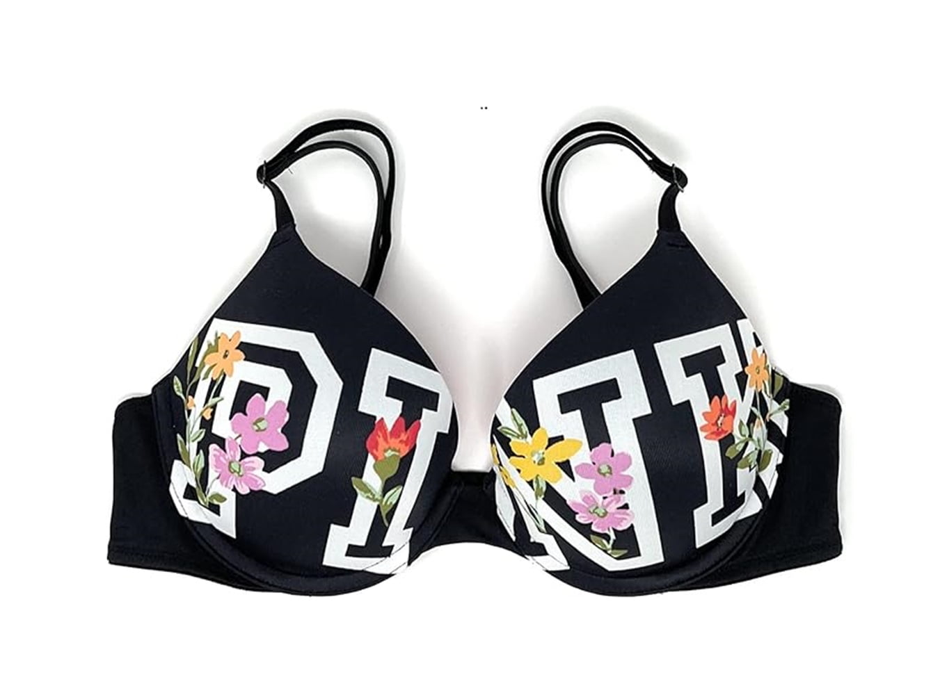 Victoria's Secret Pink Wear Everywhere Push-Up Bra Black Block Logo ...