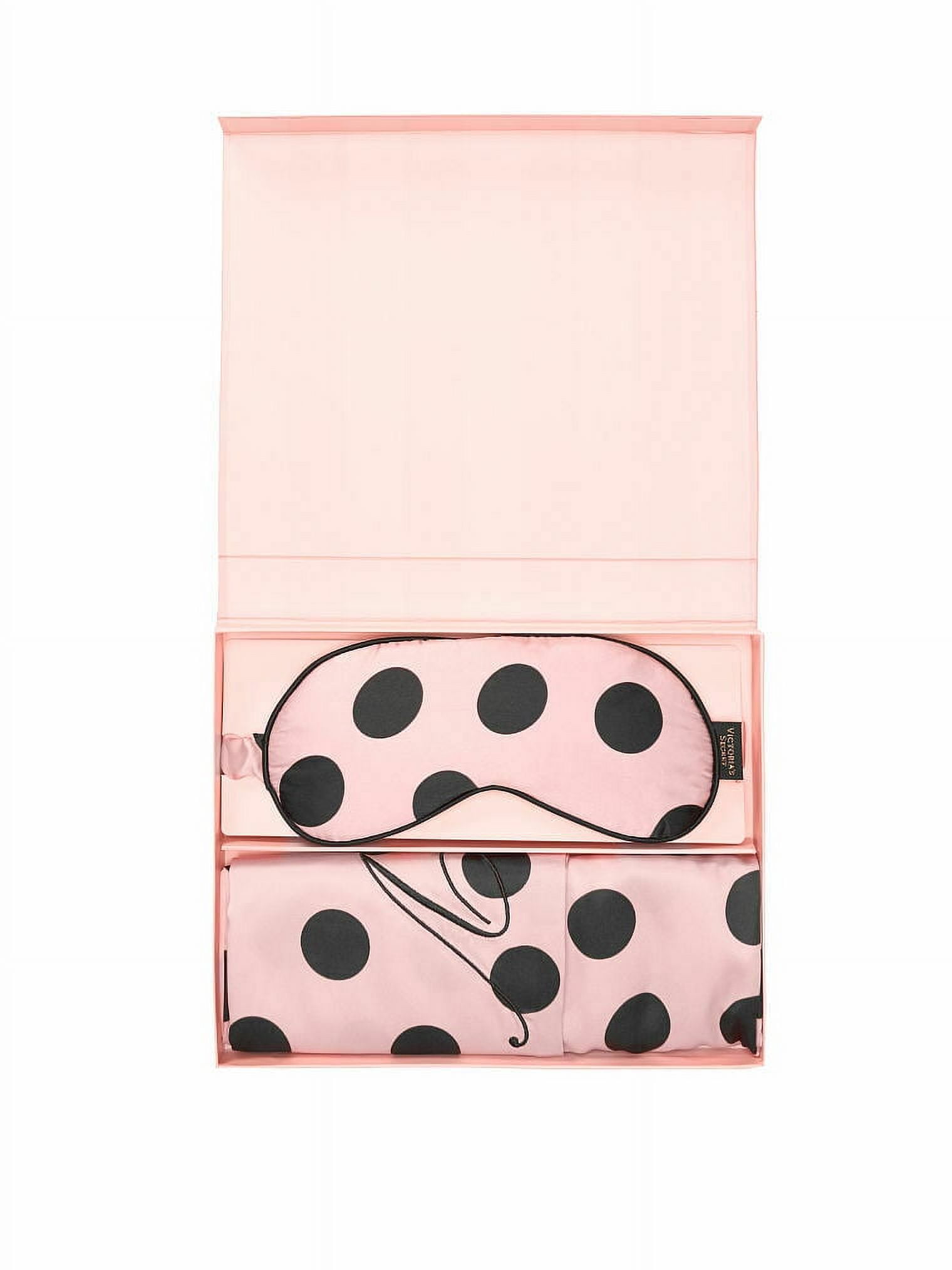 Victoria's Secret Polka Dot Satin Pillow Case & Eye Mask Gift Set Pink ...