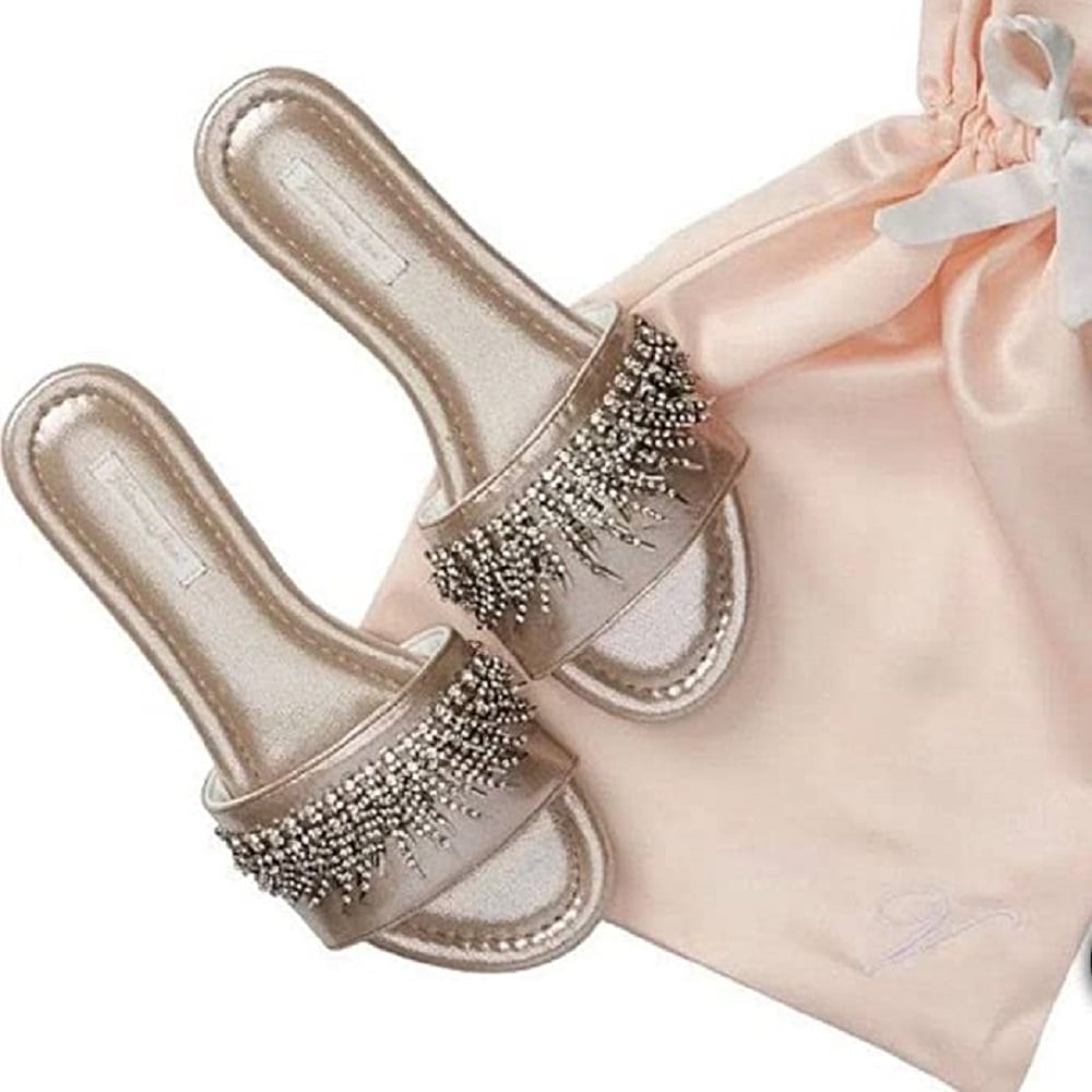 Victoria's Secret Rhinestone Bling Velvet Slides Gold Shine Size Medium ...