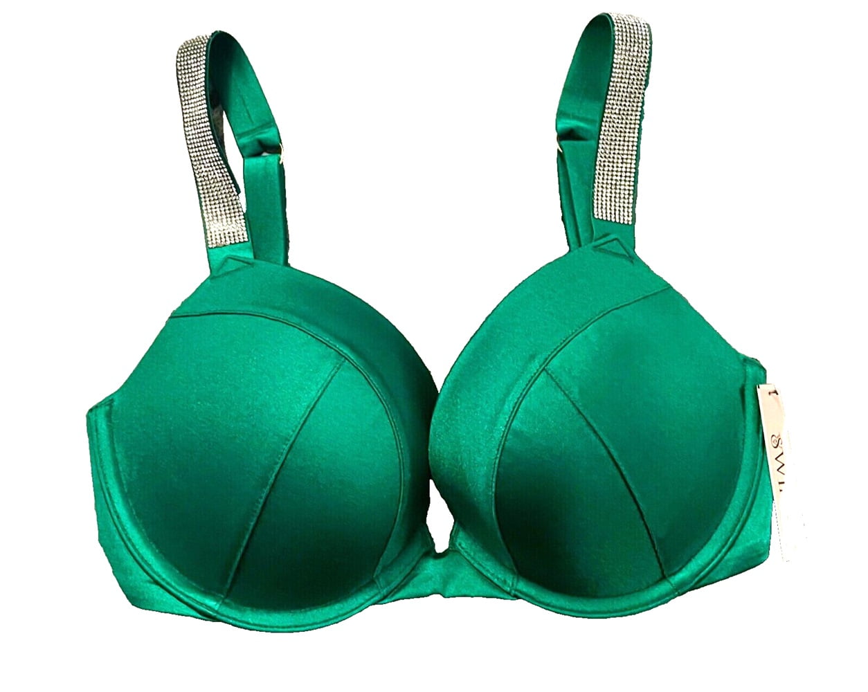 Victorias Secret Rhinestone Shine Strap Push Up Bikini Swim Top Green