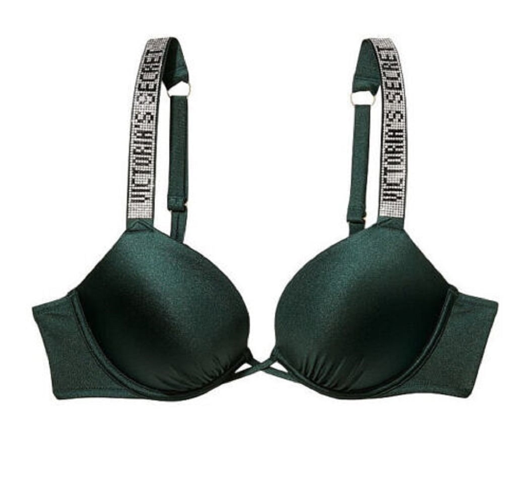 Victoria's Secret Shine Strap Bombshell Add-2-cup Push Up Bikini Swim Top Envious Green Cup Size ...