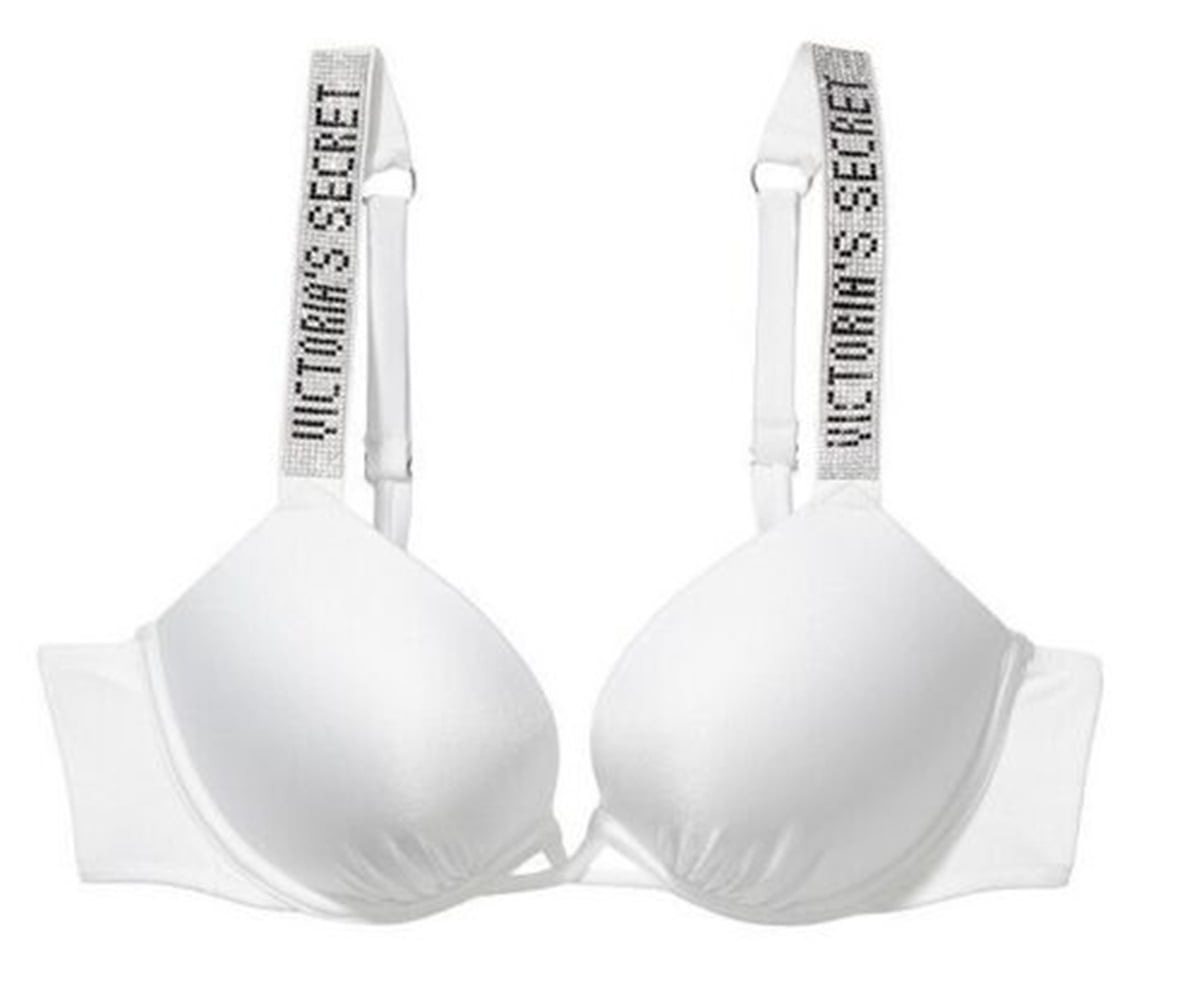 Victoria's Secret Shine Strap Bombshell Add-2-cups Push-Up Bikini Swim Bra Top White Cup Size ...
