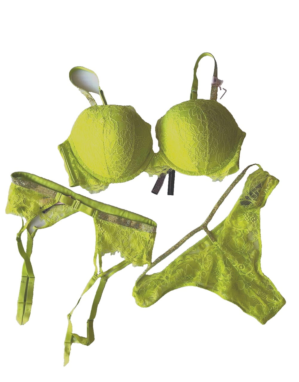 Victoria's Secret Shine Strap Lace Push-Up Bra Garter Brazilian Panty 3 ...