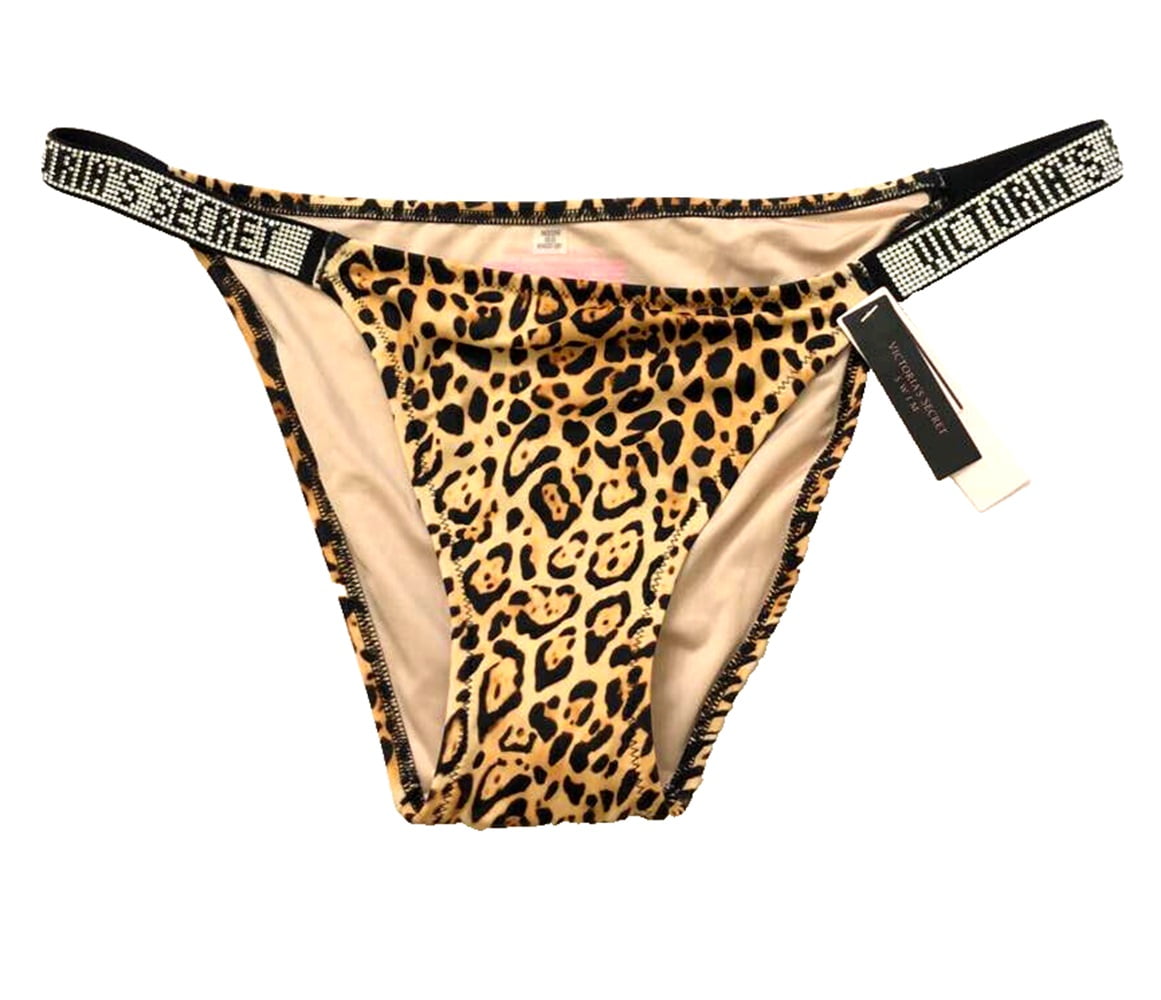 Victoria's Secret Shine Strap Logo Brazilian Bikini Swim Bottom Leopard ...