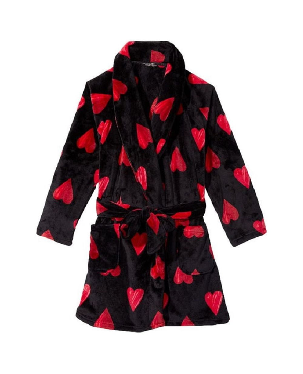 Victoria's Secret Short Cozy Plush Robe Black Red Painted Hearts Size ...