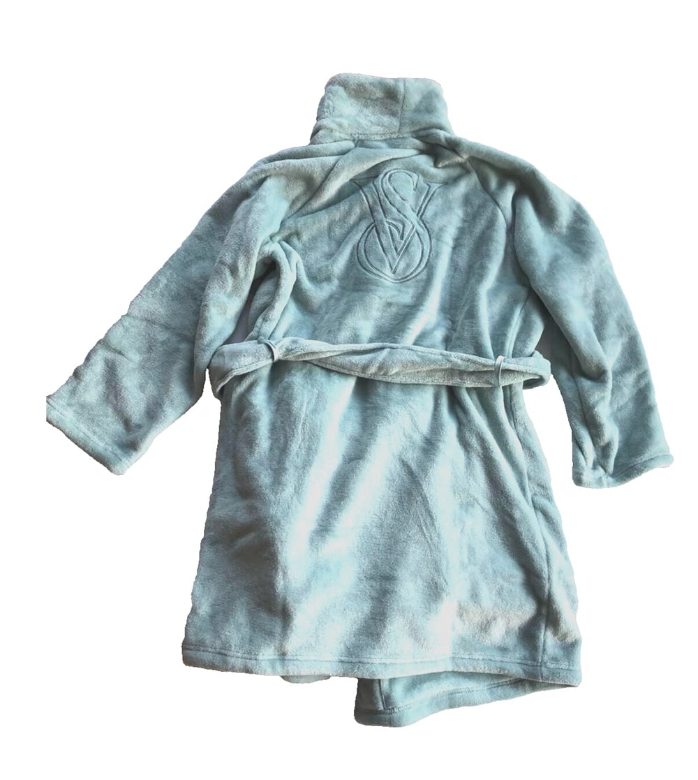 Victoria's Secret Short Plush Cozy Robe Light Blue Logo Size M/L NWT ...
