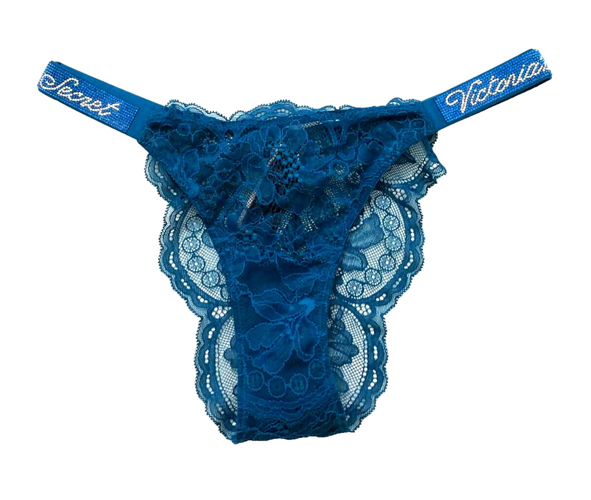 Victoria's Secret Very Sexy Bombshell Shine Rhinestone Strap Thong Panty Evening Tide Blue Size ...
