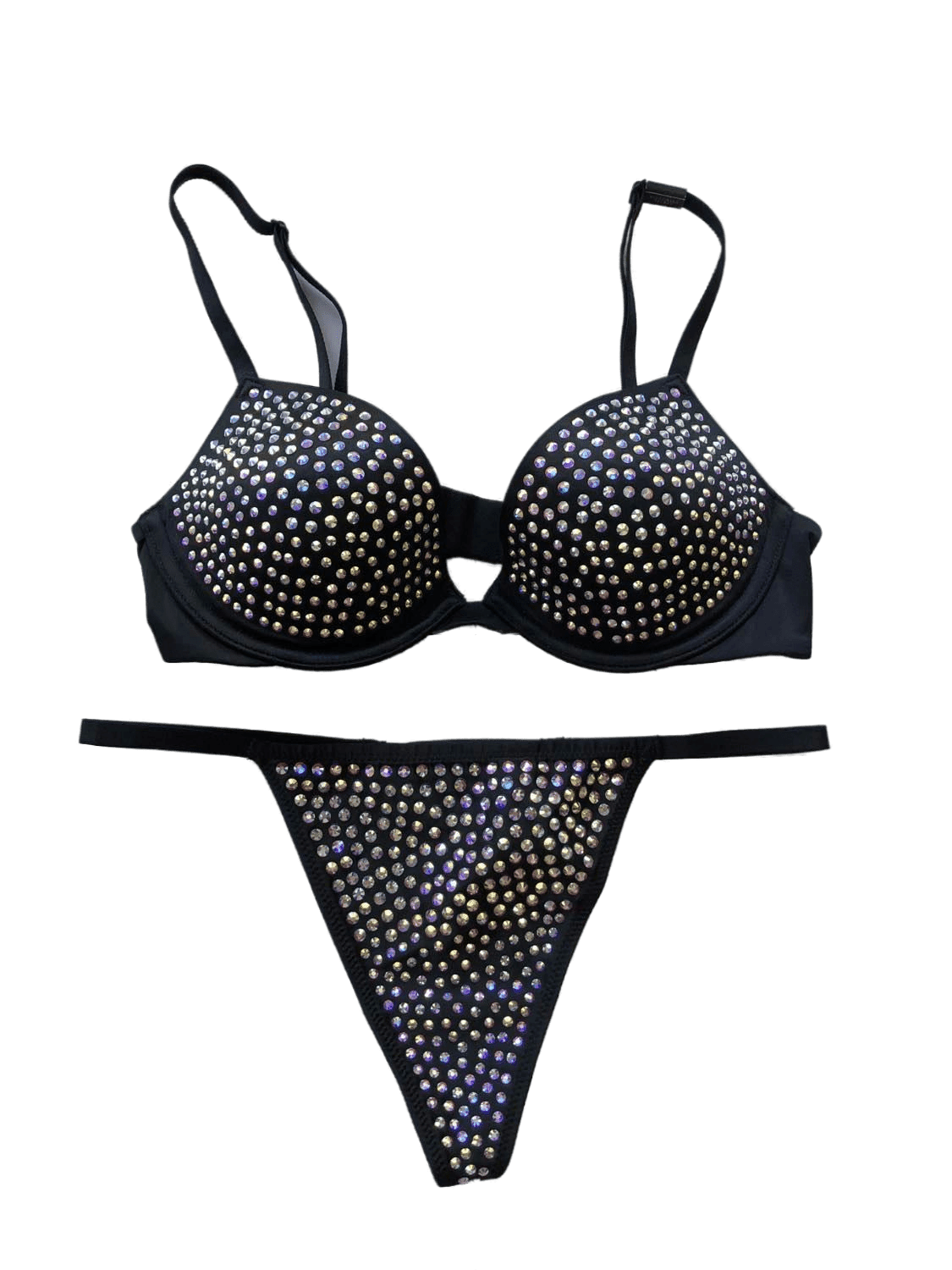 Victoria's Secret Very Sexy Embellished Low-cut Demi Bra and Panty Set Bling Rhinestone Black ...