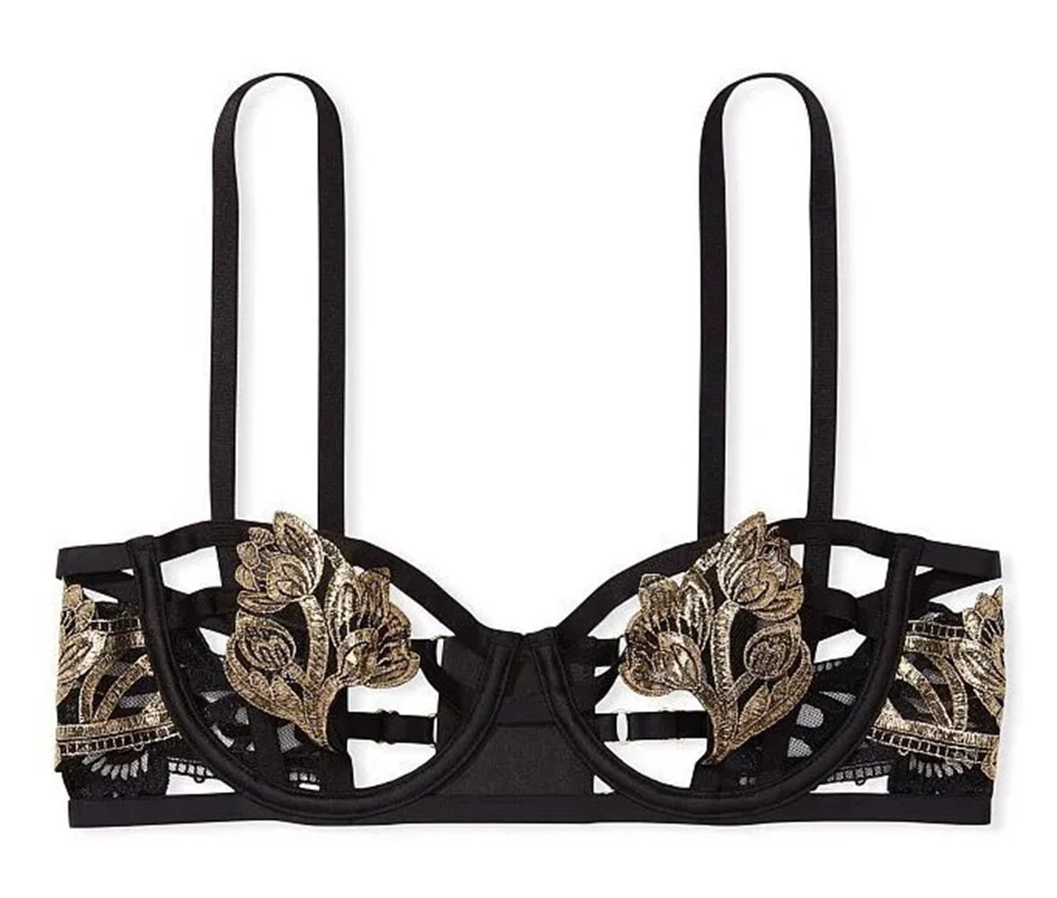 Victoria's Secret Very Sexy Strappy Unlined Balconet Bra Black & Gold ...