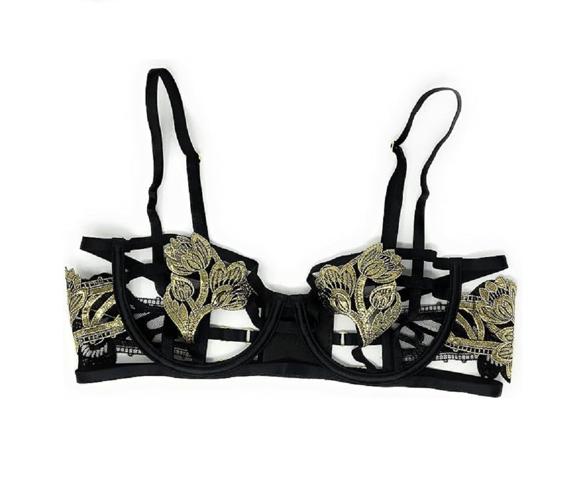 Victoria's Secret Very Sexy Strappy Unlined Balconet Bra, Black & Gold ...
