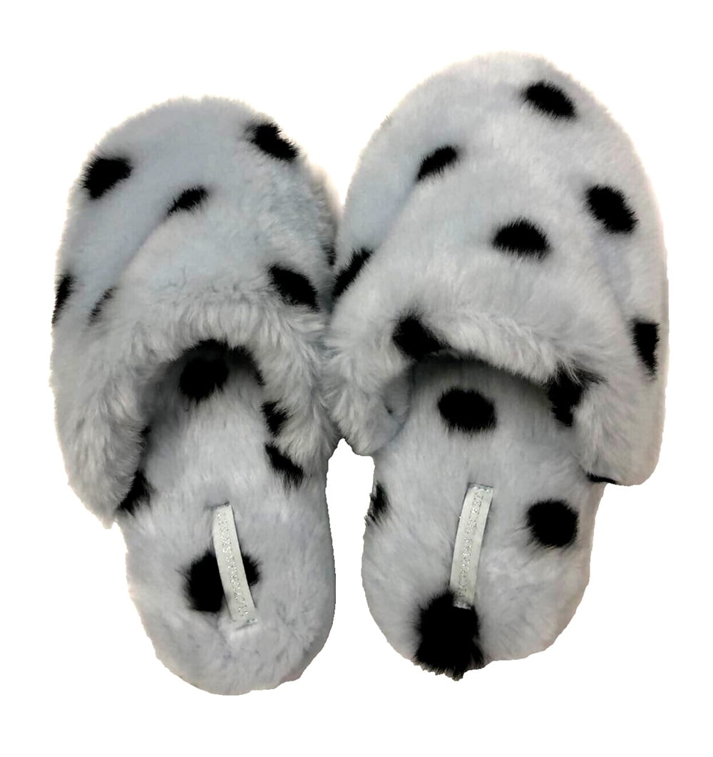 Victoria's Secret Women Closed Toe Faux Fur Slippers Light Blue Polka ...
