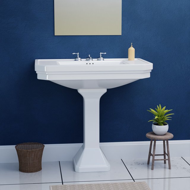 Victorian 32" Large Pedestal Bathroom Sink Heavy Duty Porcelain Pre ...