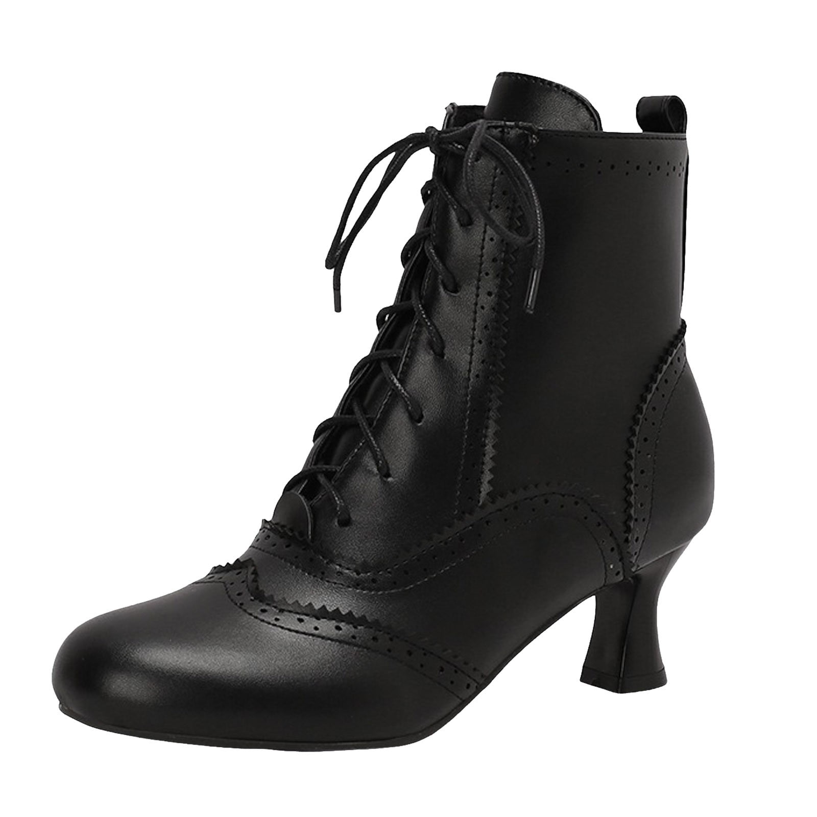 Victorian Ankle Boots Women Vintage Lace Up Cone Heel Almond Toe ...