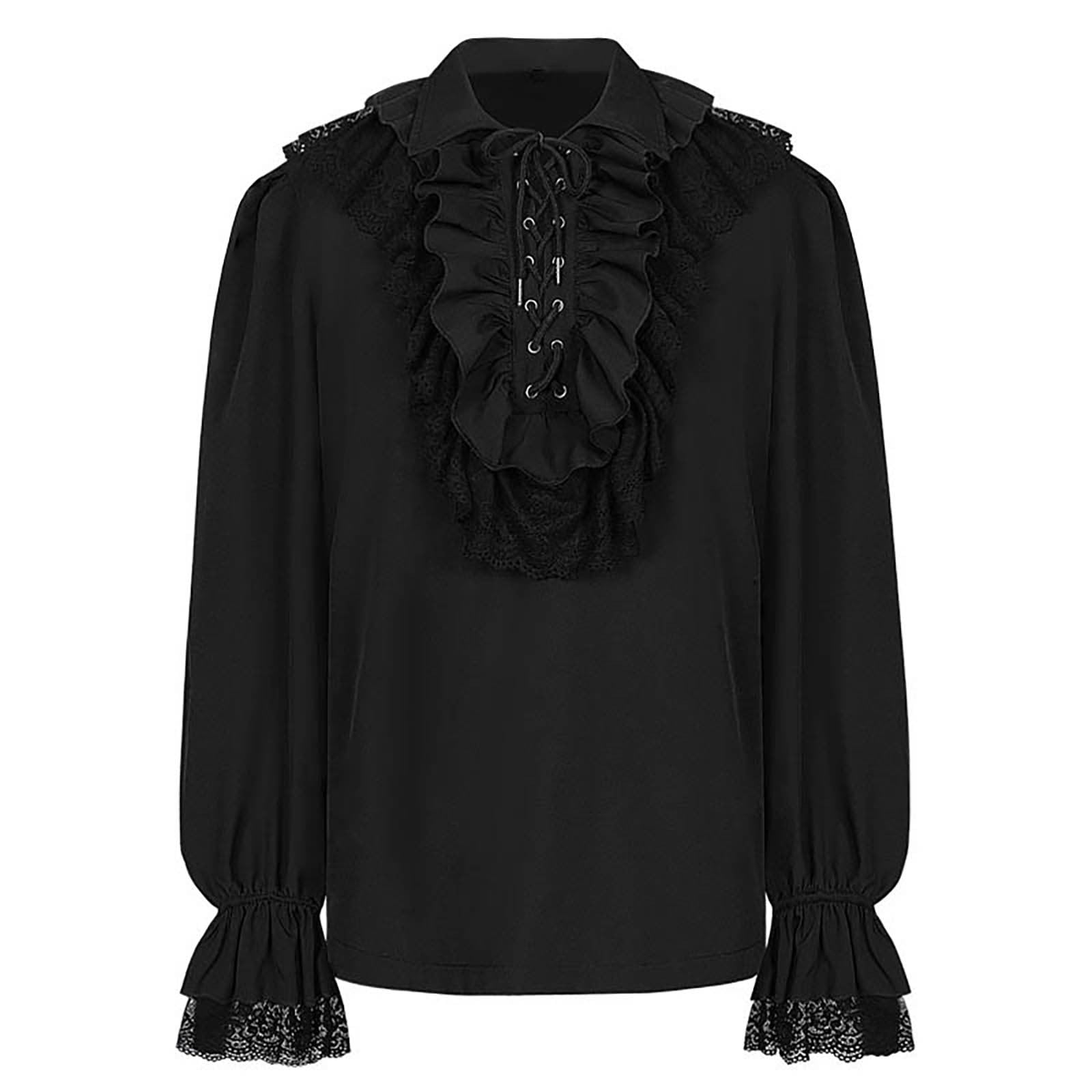 Victorian Blouse for Womens Lace Patchwork Ruffle Vintage Renaissance ...