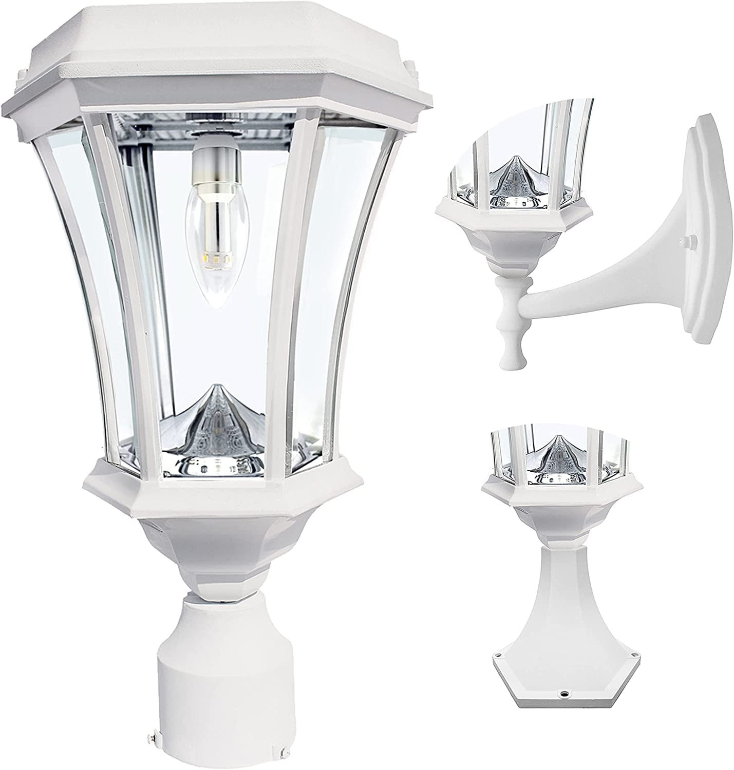 Victorian Bulb Single White Outdoor Solar Post Light with Pier Base and ...