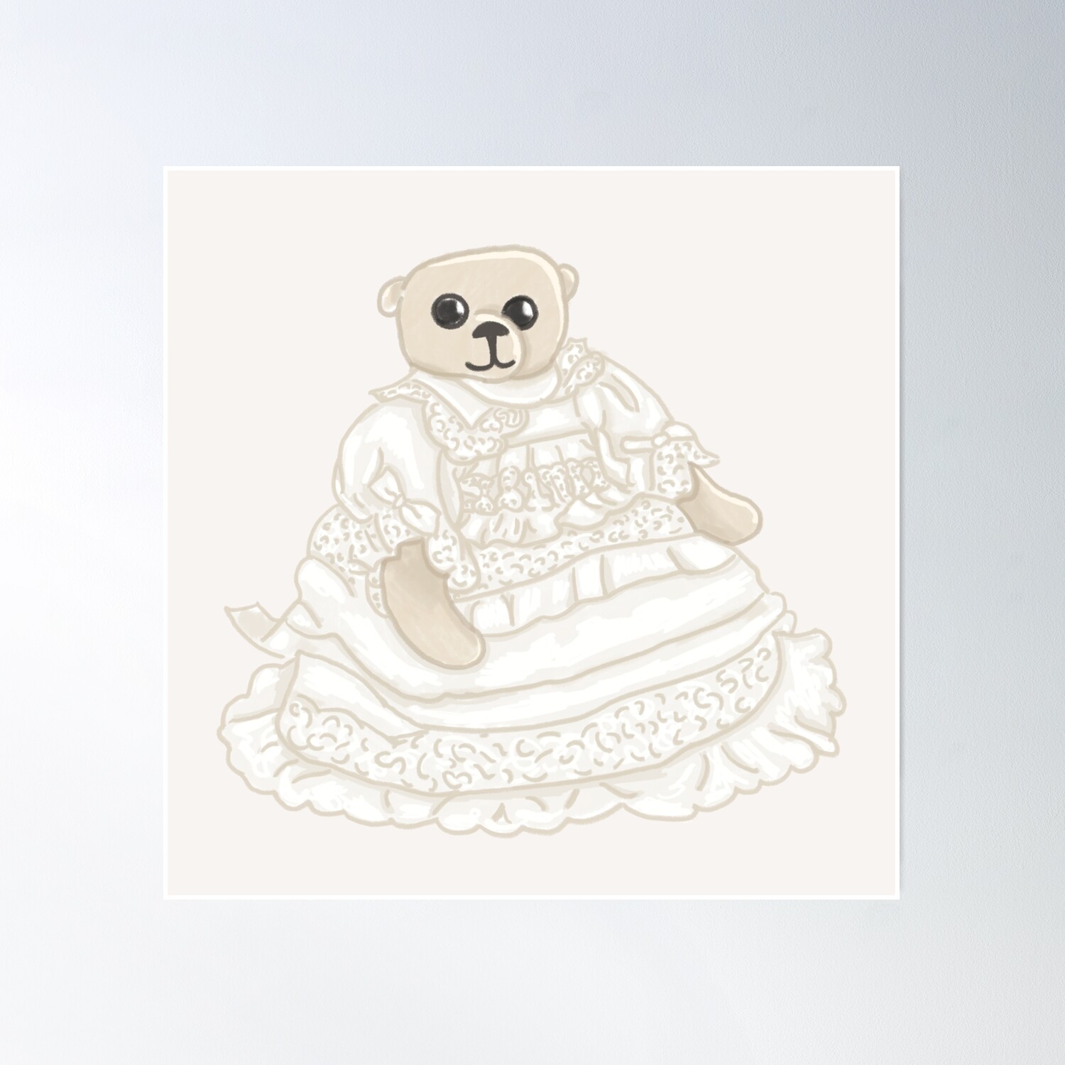 Victorian Cartoon Teddy Bear In Vintage Dress Poster Wall Art, Modern ...