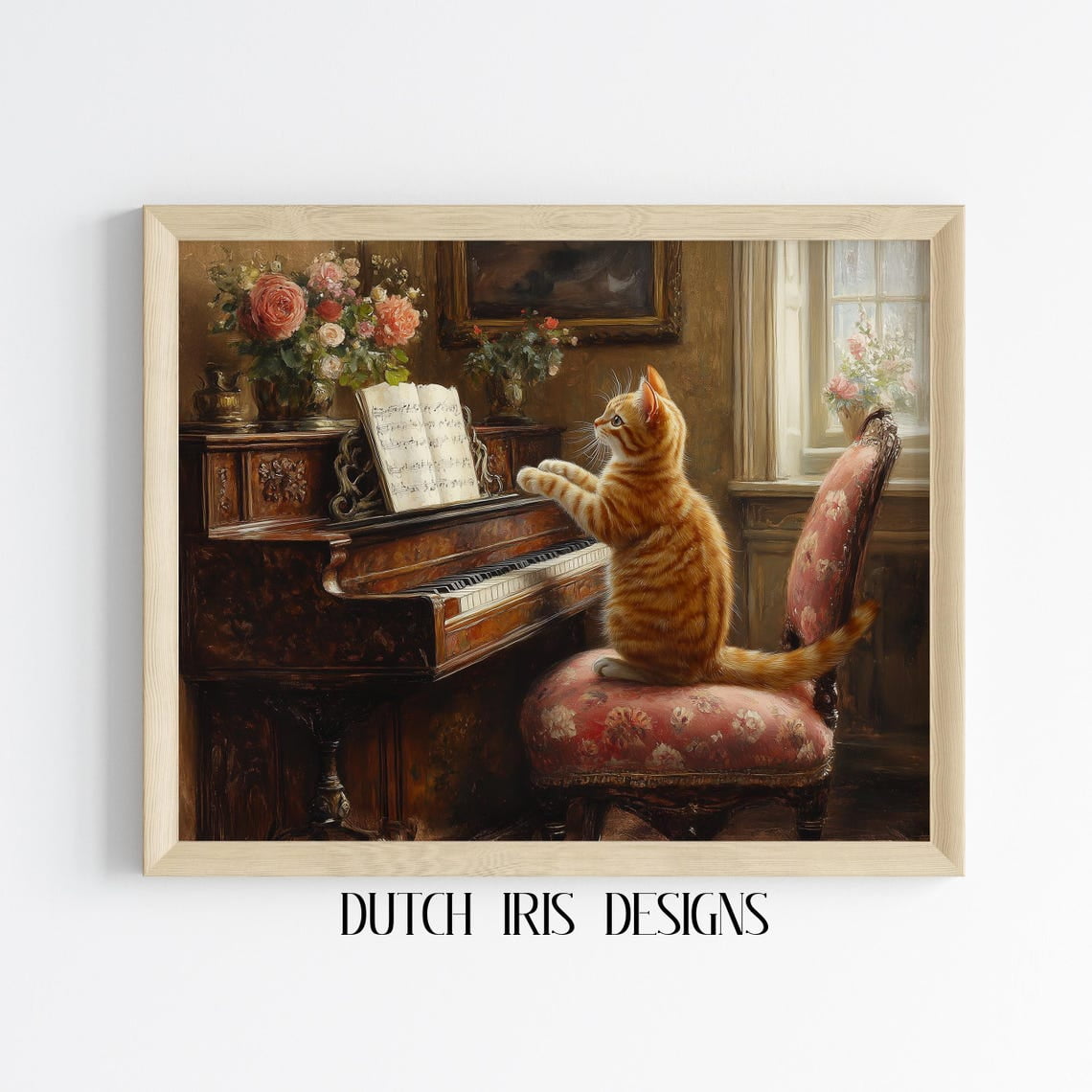 Victorian Cat Playing Piano, Playful Feline Art, Rustic Vintage Decor ...