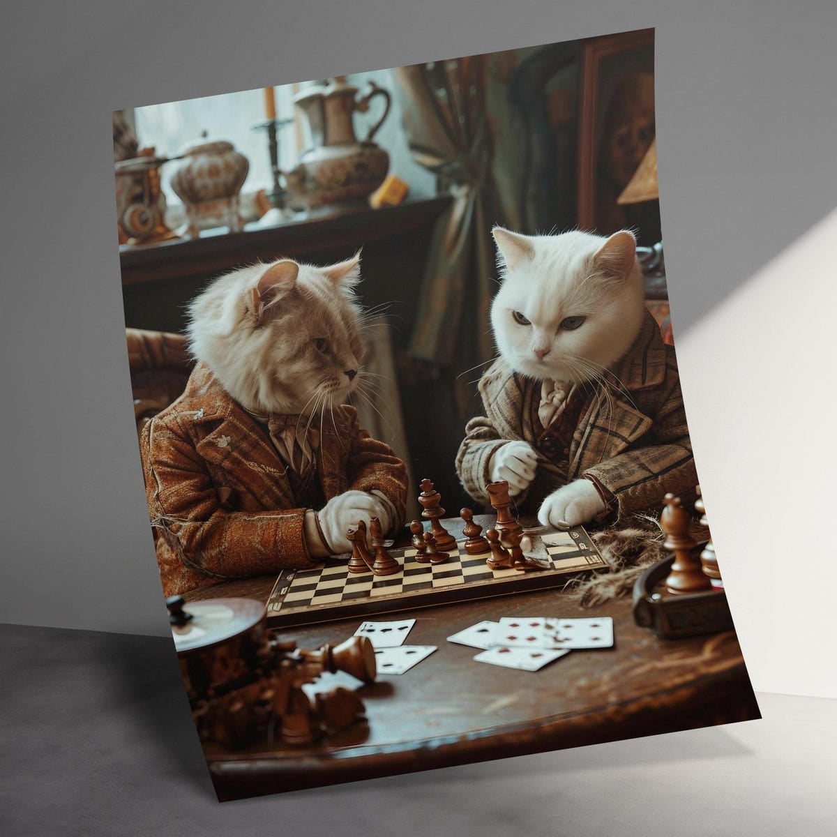 Victorian Cats Playing Chess Poster, Vintage Cat Wall Art, Animal ...
