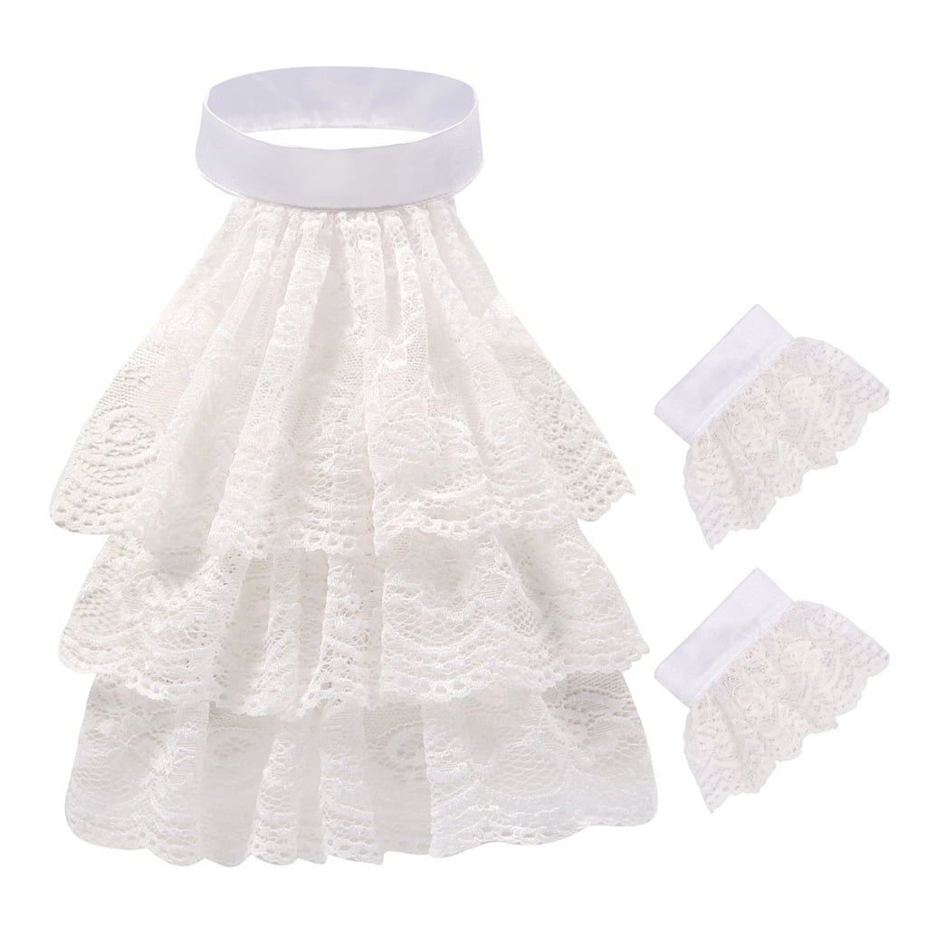 Victorian Colonial Jabot Set Ruffled Lace Necktie Collar with Wrist ...