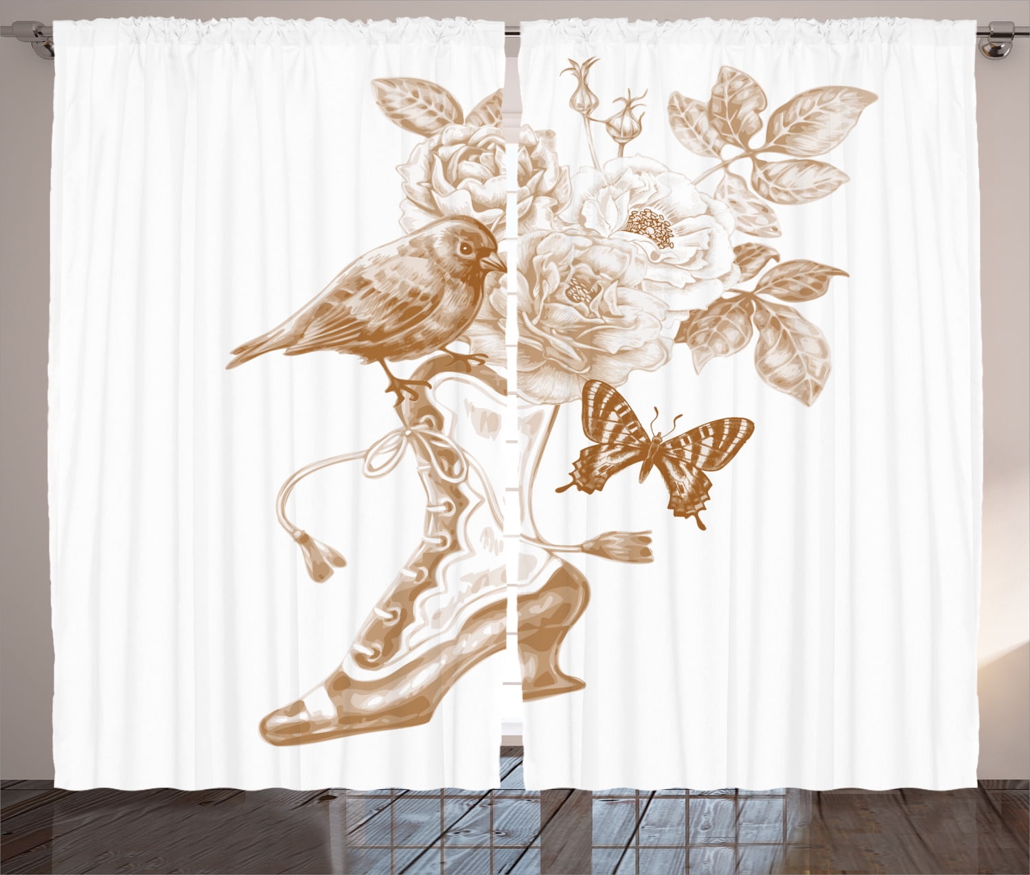 Ambesonne Victorian Curtains 2 Panel Set, Nostalgic Butterflies, 108" x ...