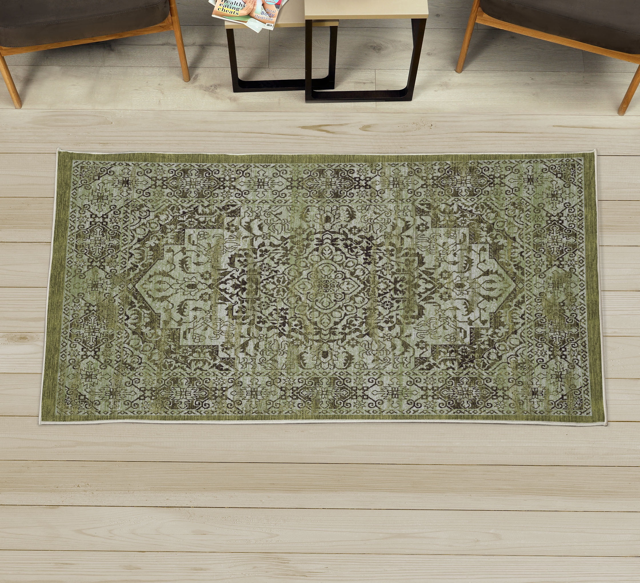 Victorian Decorative Rug, Floral Swirl Weathered Look Blooming Vintage ...