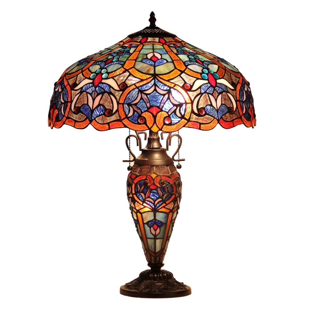 Victorian Design Glass Table Lamp with Trophy Style Base, Multicolor ...