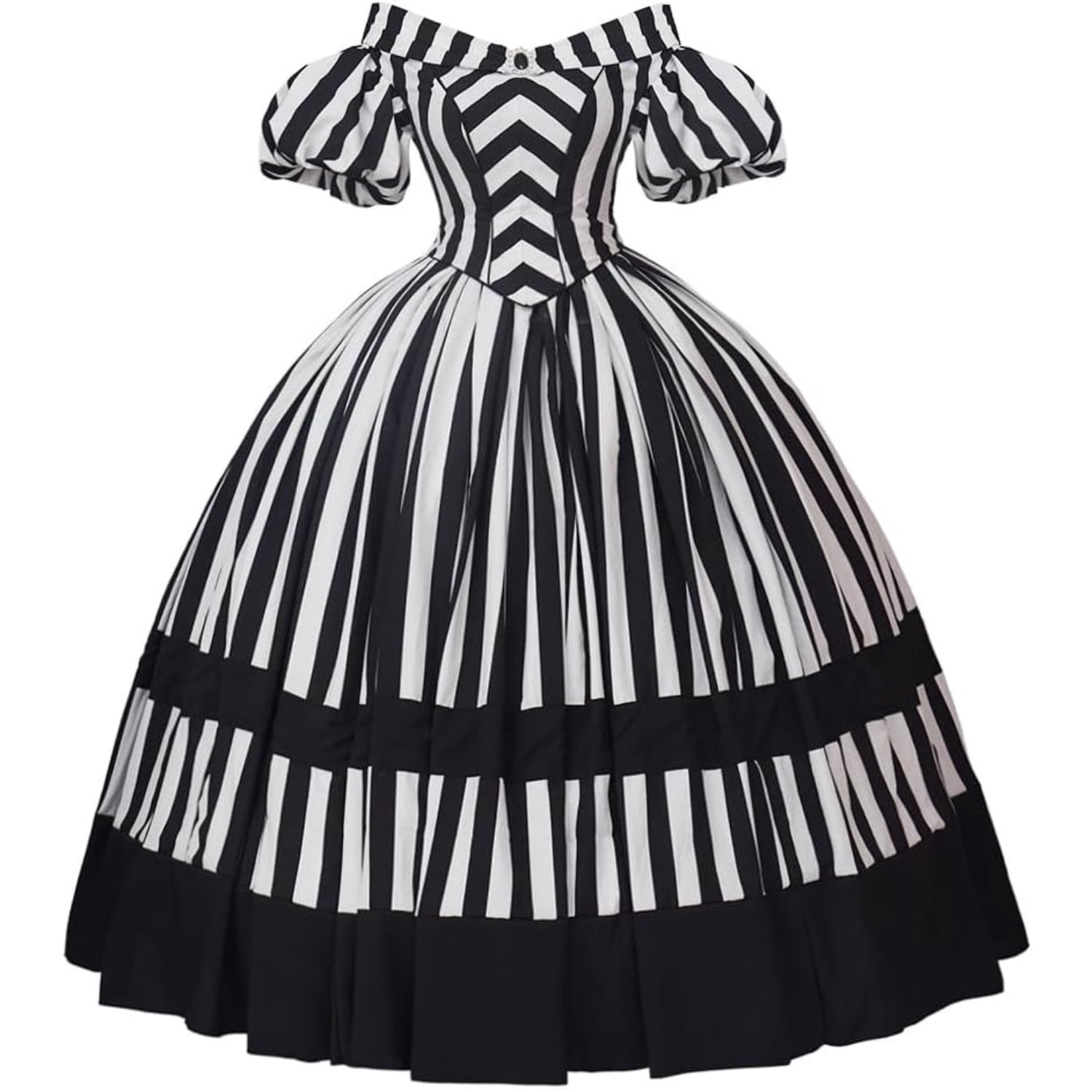 Victorian Dress Renaissance Ball Gown Black and White Stripes Costume ...