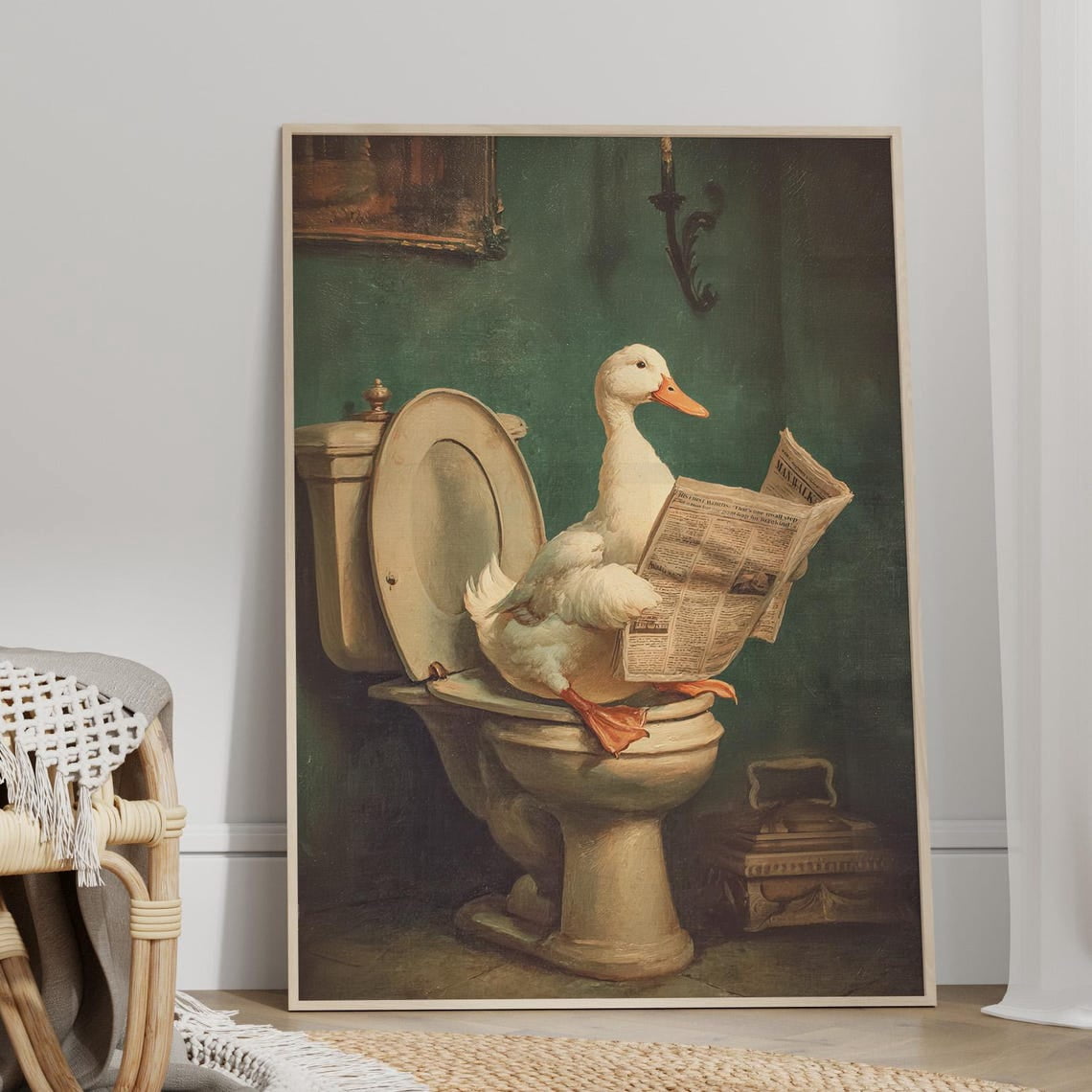 Victorian Duck on Toilet Reading Newspaper Vintage Aesthetic Bathroom ...
