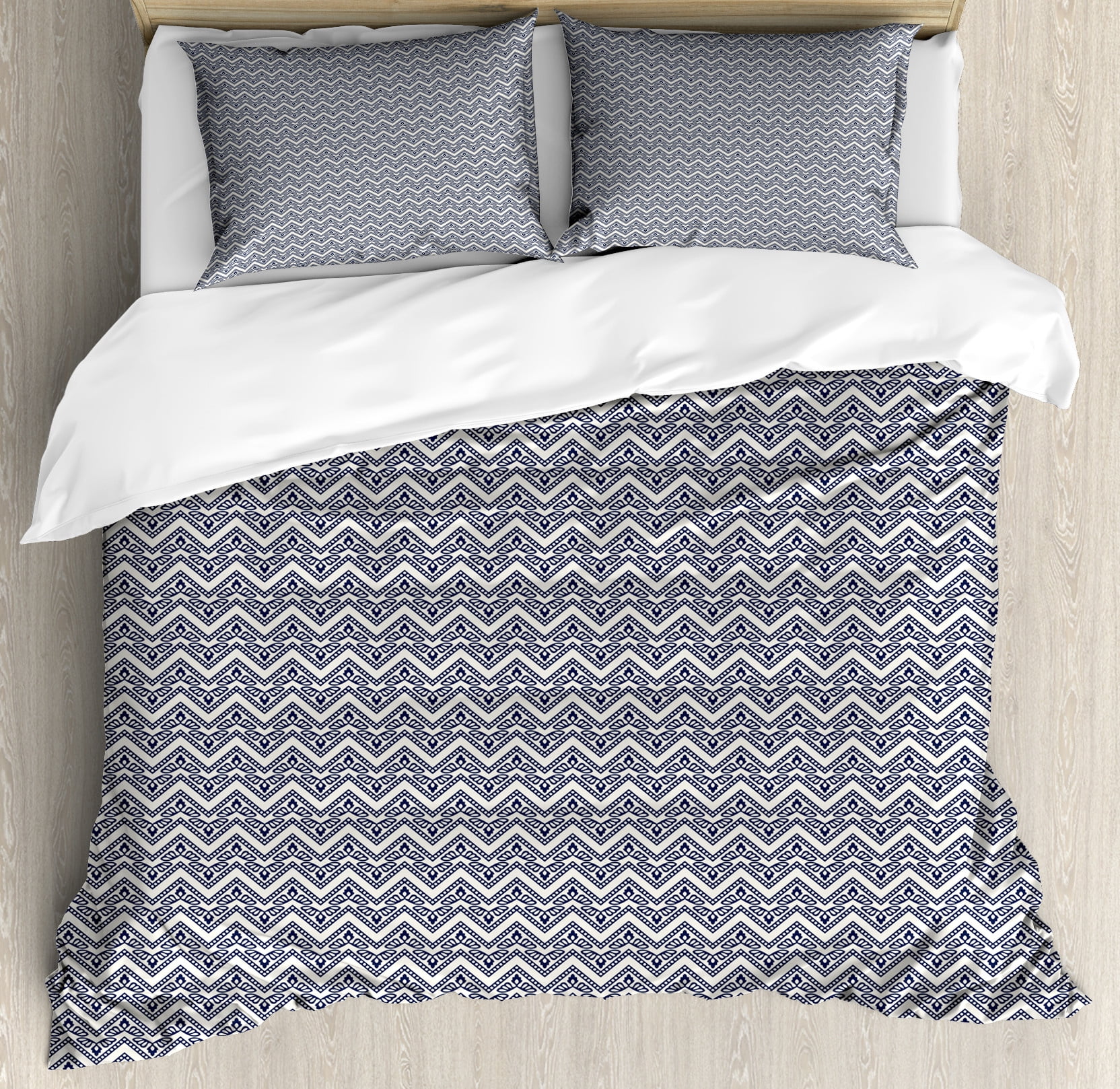Victorian Duvet Cover Set, Monochromatic Pattern with Geometric Floral ...