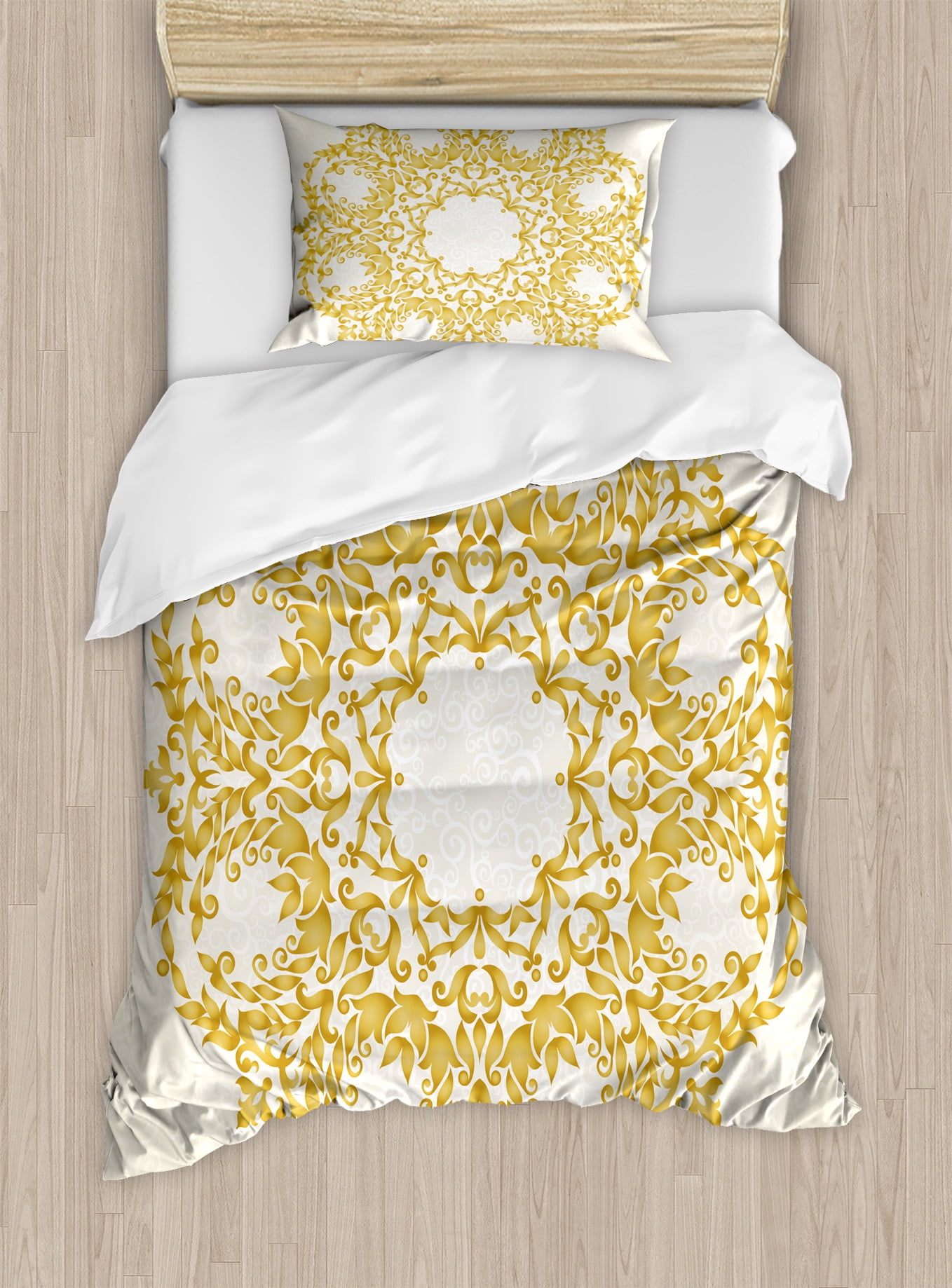 Victorian Duvet Cover Set, Traditional Floral Round Circle with Baroque ...