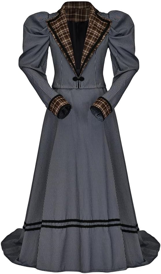 Victorian Edwardian 1890s Dress Vintage Striped Jacket Skirt Gothic ...