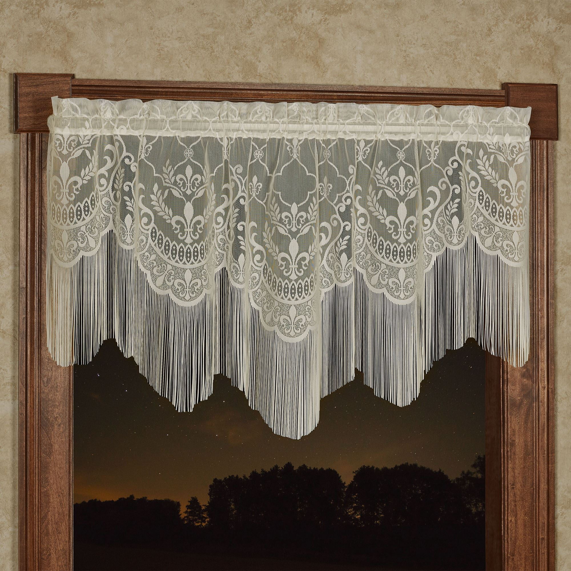 Victorian Fleur de Lis Lace Window Treatment Scalloped Valance 56 x 23 ...