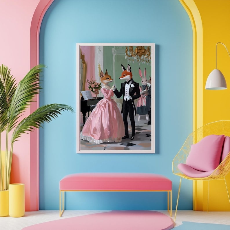 Victorian Fox Dance Poster, Elegant Animal Ballroom Art, Whimsical Wall ...