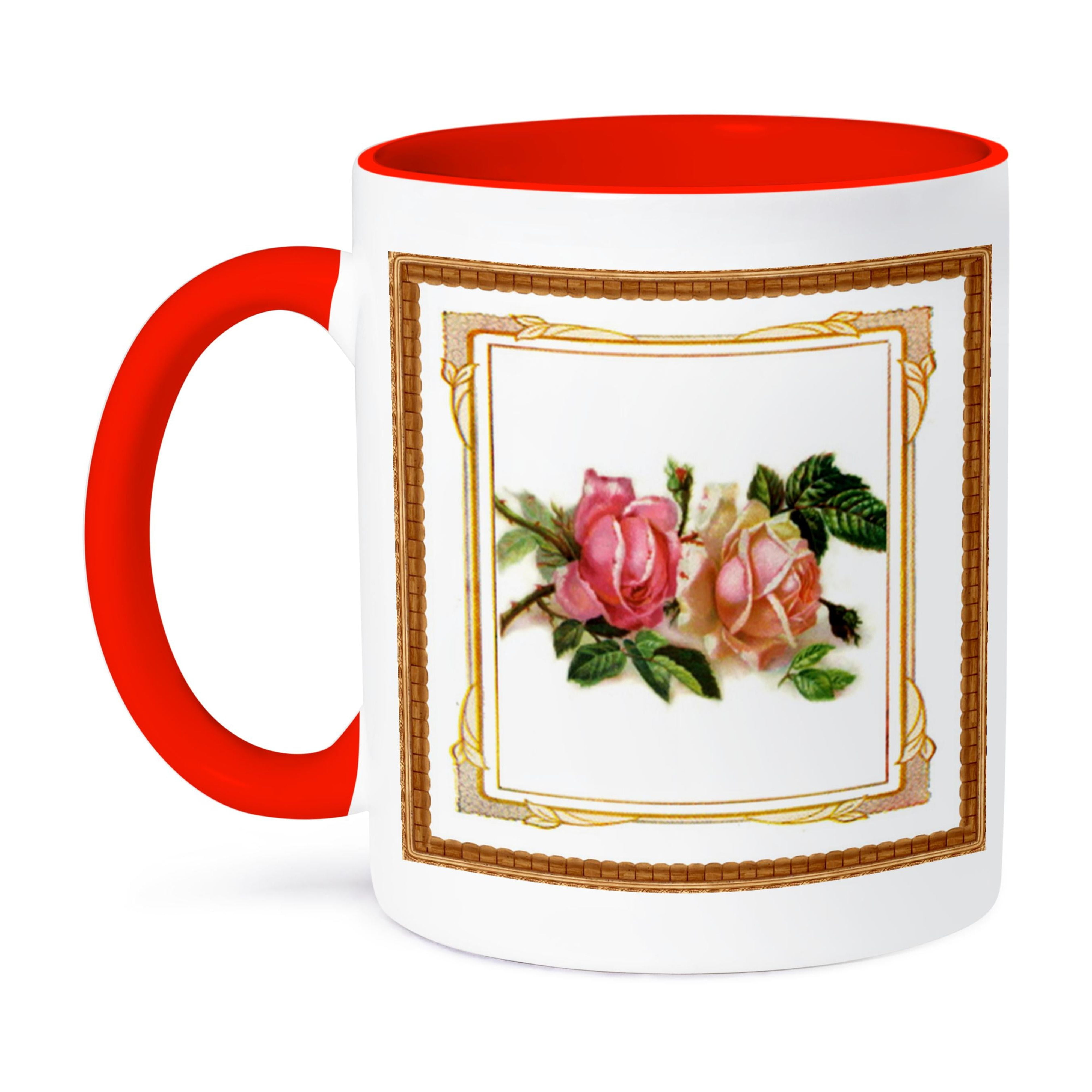 Victorian Framed Roses, 11oz Two-Tone Red Mug - Walmart.com
