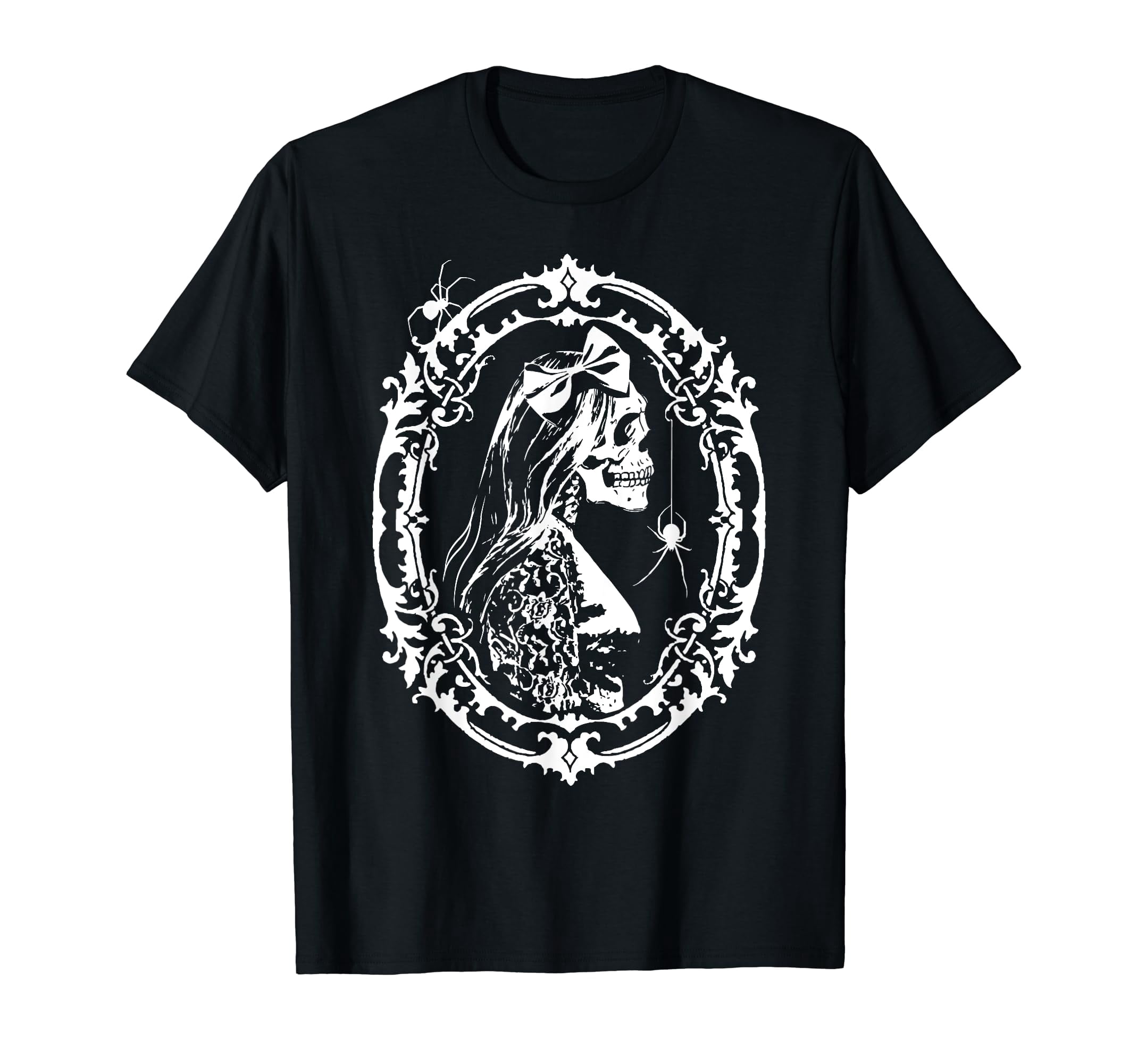 Victorian Gothic Frame Death Portrait with Skull and Spiders T-Shirt ...