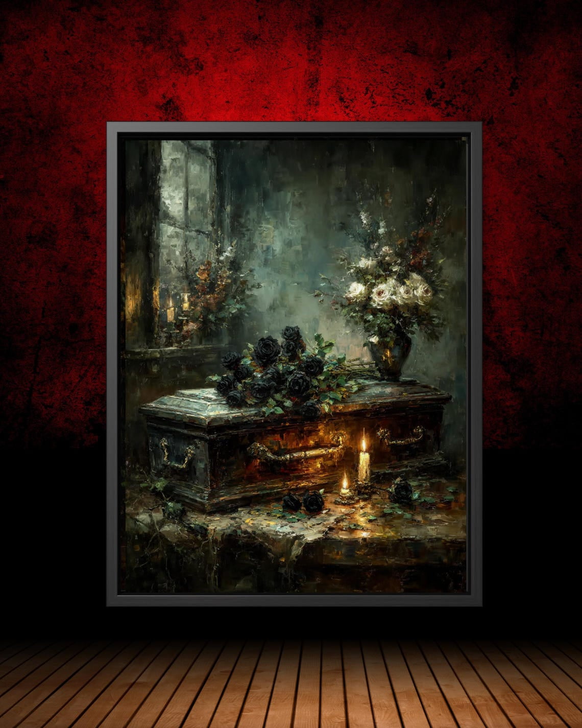 Victorian Gothic Mourning Art Poster, Dark Romantic Funeral Scene With ...