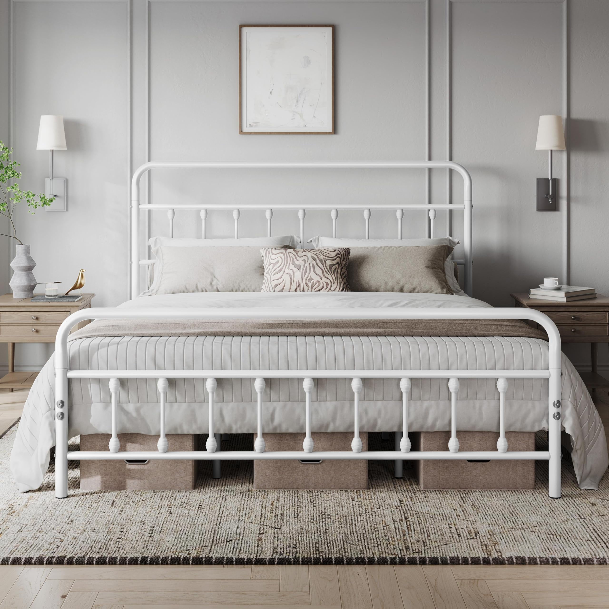 Victorian Inspired King Size Metal Bed Frame, High Back Headboard ...