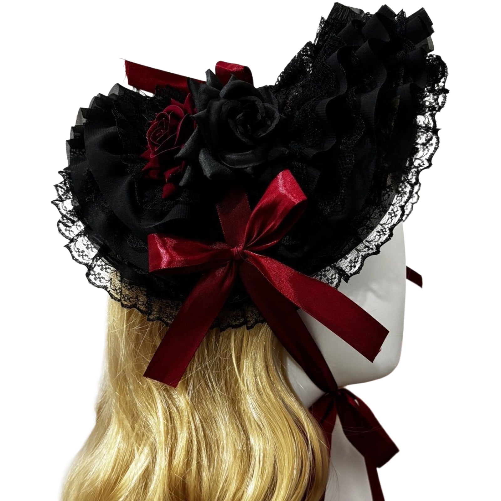 Victorian Lace Trim Straw Hat Dark Series Headwear Large Bowknot Bonnet ...
