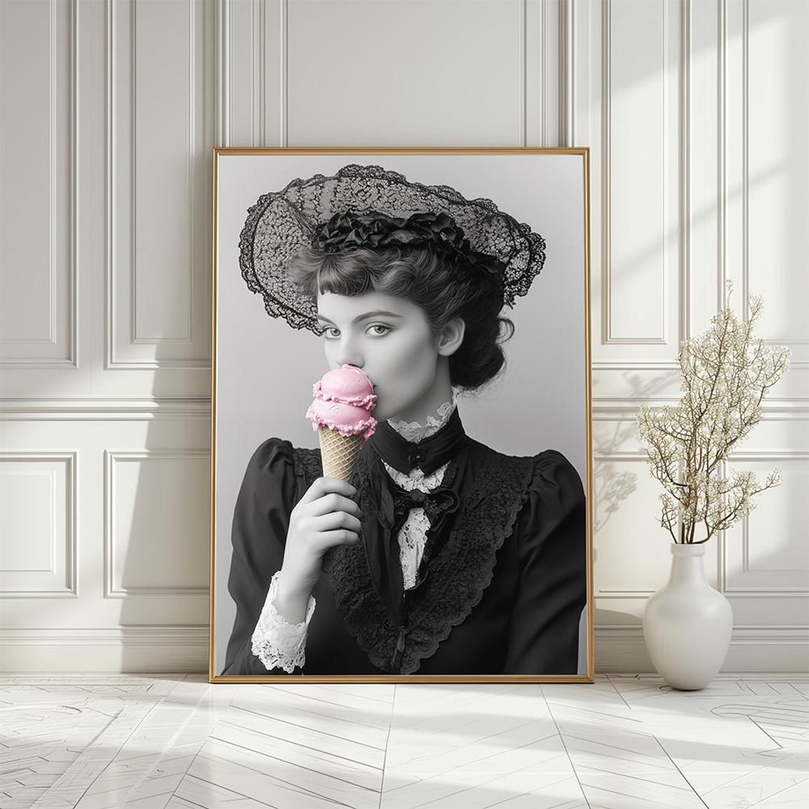 Victorian Lady Art Print: Woman Eating Ice Cream #81, Stretched Canvas ...